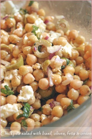 Chickpea salad with basil, olives, red onion & feta - Cooksister | Food ...